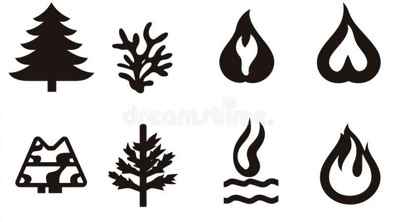 Black and White Elemental Symbols Stock Illustration - Illustration of ...