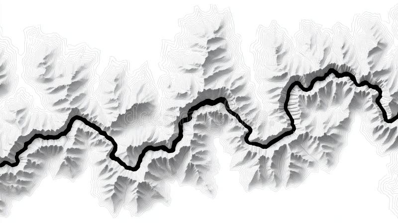 Black and White Elevation Map with River Path. Topographic Terrain ...