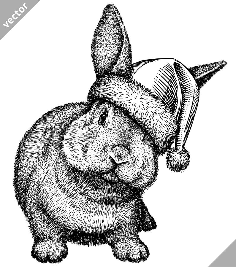 Black and White Engrave Isolated Rabbit Vector Illustration Stock ...