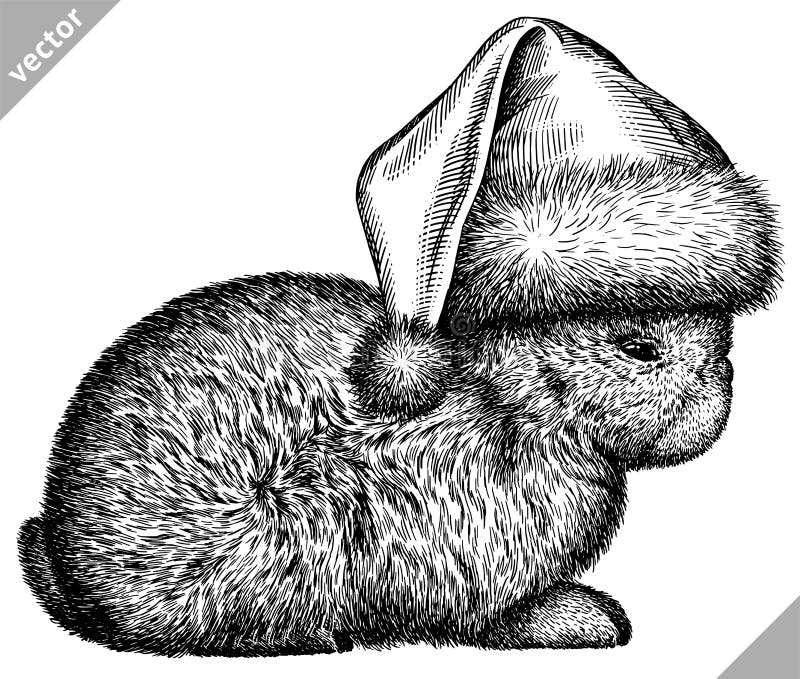Black and White Engrave Isolated Rabbit Vector Illustration Stock ...