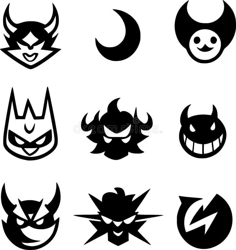 Black and White of Evil Head Shape Stock Illustration - Illustration of ...