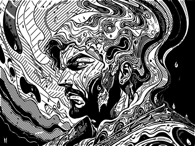 Black and White of Evil Man Cartoon Background Stock Illustration ...