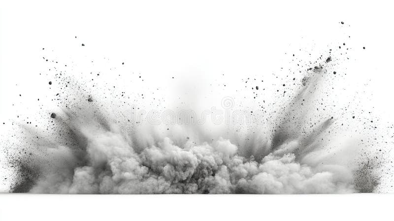 Black and White Explosion of Dust and Debris Isolated on White ...