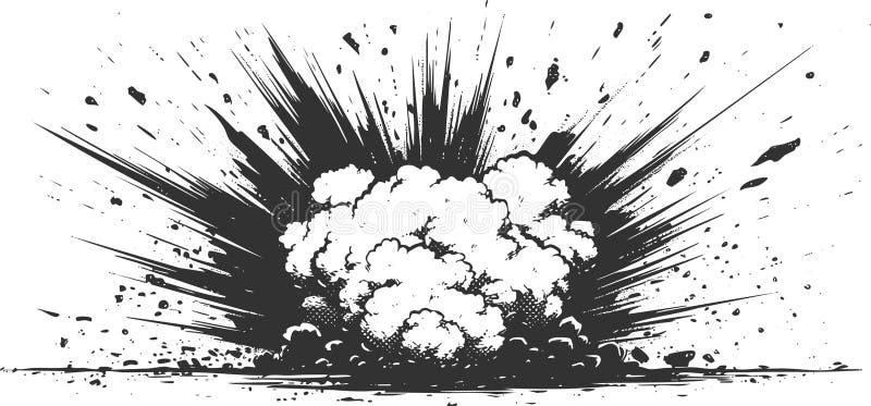 Black and White Explosion Illustration with Dynamic Lines and Smoke ...