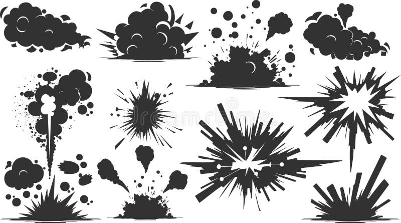 Black and White Explosion and Smoke Vector Illustrations on White ...