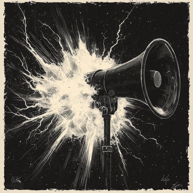 Black and White Explosion of Sound from Megaphone Stock Image - Image ...