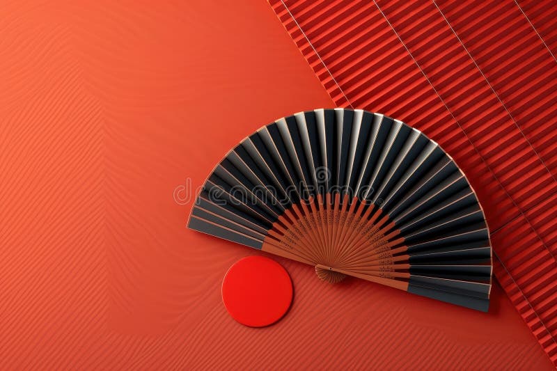 A Black and White Fan is on a Red Background with Generative AI Stock ...