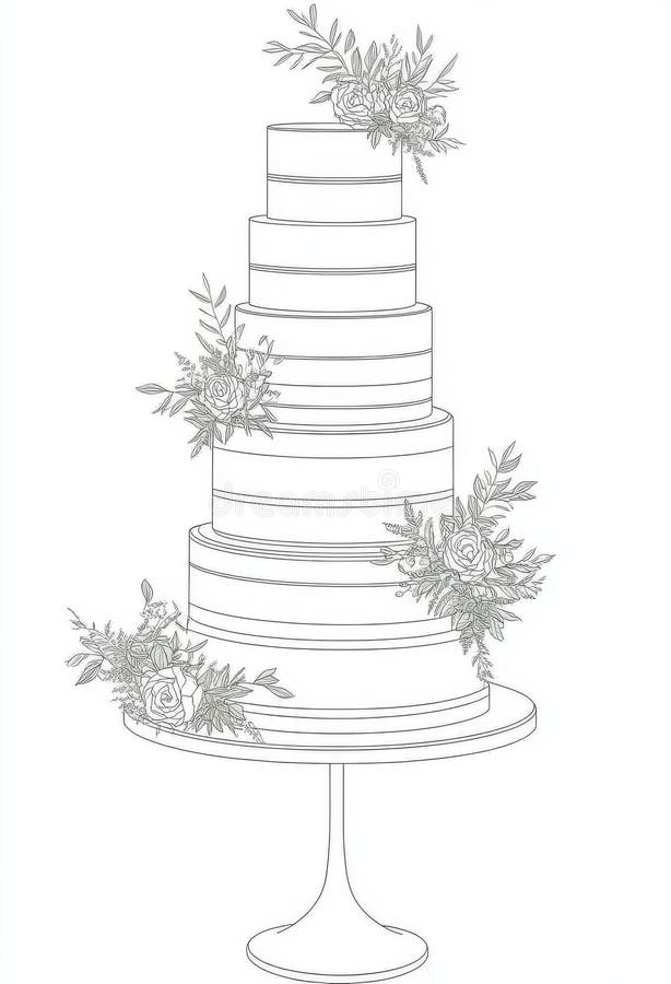 A Black and White Fancy Cake Drawing Featuring a Checkerboard Pattern ...