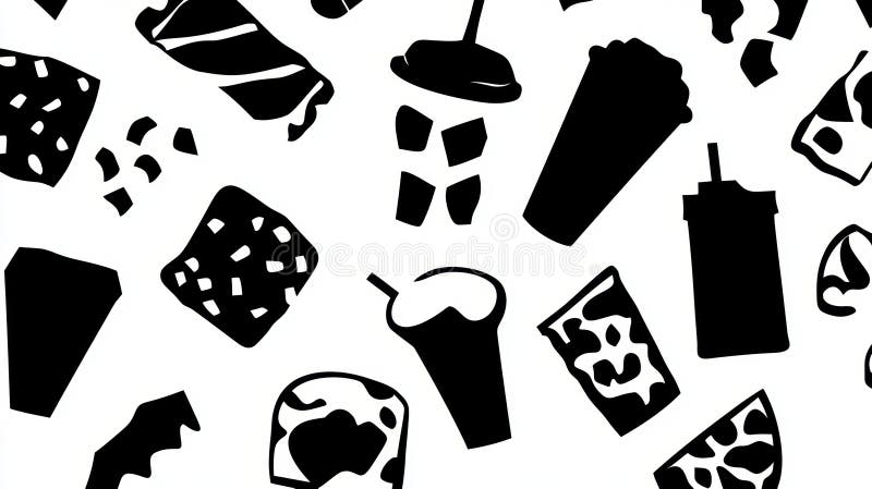 Black and White Fast Food Pattern Stock Illustration - Illustration of ...