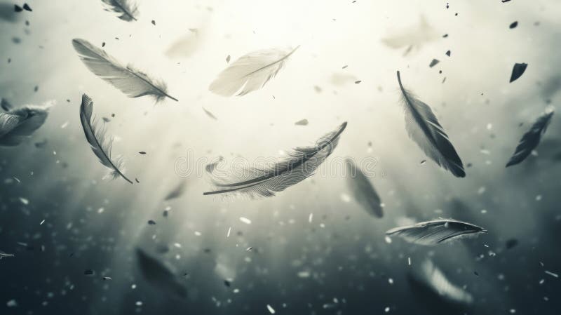 Black and White Feathers Falling through Fog Stock Illustration ...