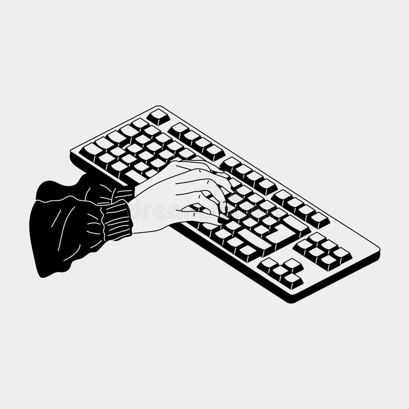 Black and White Female Hands Working on Keyboard. Stock Vector ... Black and White Female Hands Working on Keyboard. Stock Vector ...