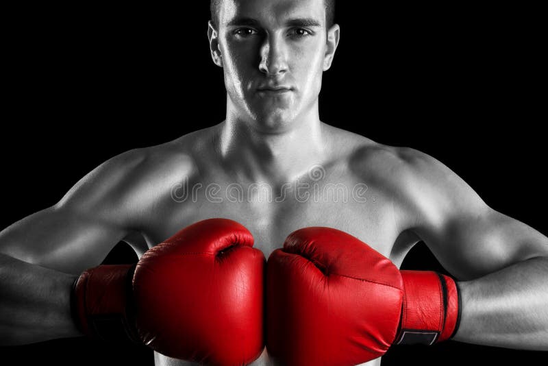 Black and White Fighter with Red Gloves. Stock Image - Image of ...