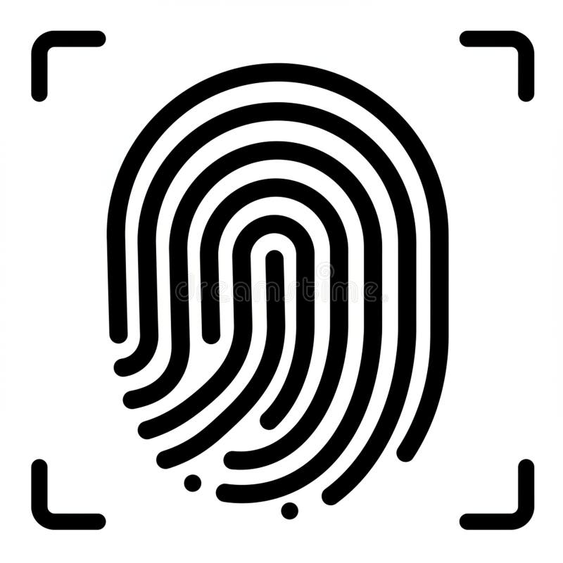 A Black and White Fingerprint Icon Featuring Bold, Continuous Lines ...