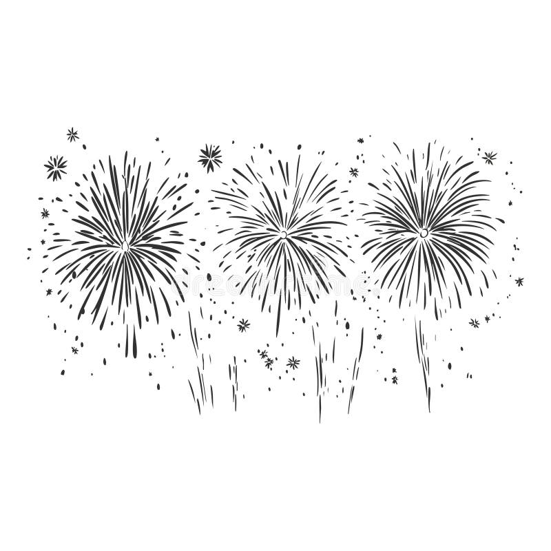 Black and White Fireworks Illustration Depicting a Festive Celebration ...
