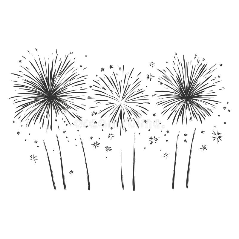 Black and White Fireworks Illustration Depicting a Festive Celebration ...