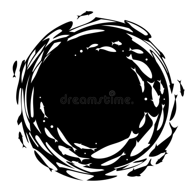 Black and White Fish Banner Spiral Design. Circle School of Fish ...