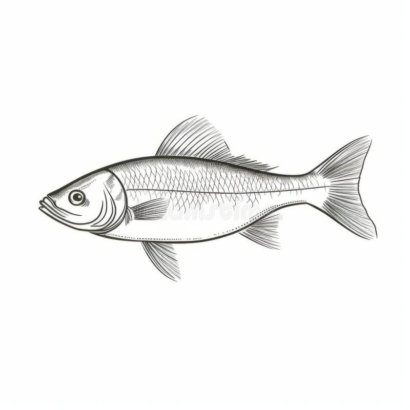 Black and White Fish Drawing: Flat Shading Digital Illustration Stock ...