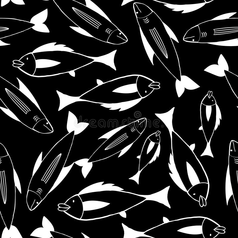 A Black and White Fish Pattern with Many Fish in it Stock Vector ...