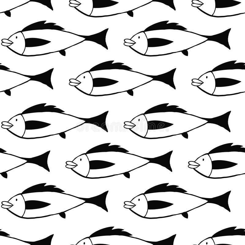 A Black and White Fish Pattern with Many Fish in it Stock Vector ...