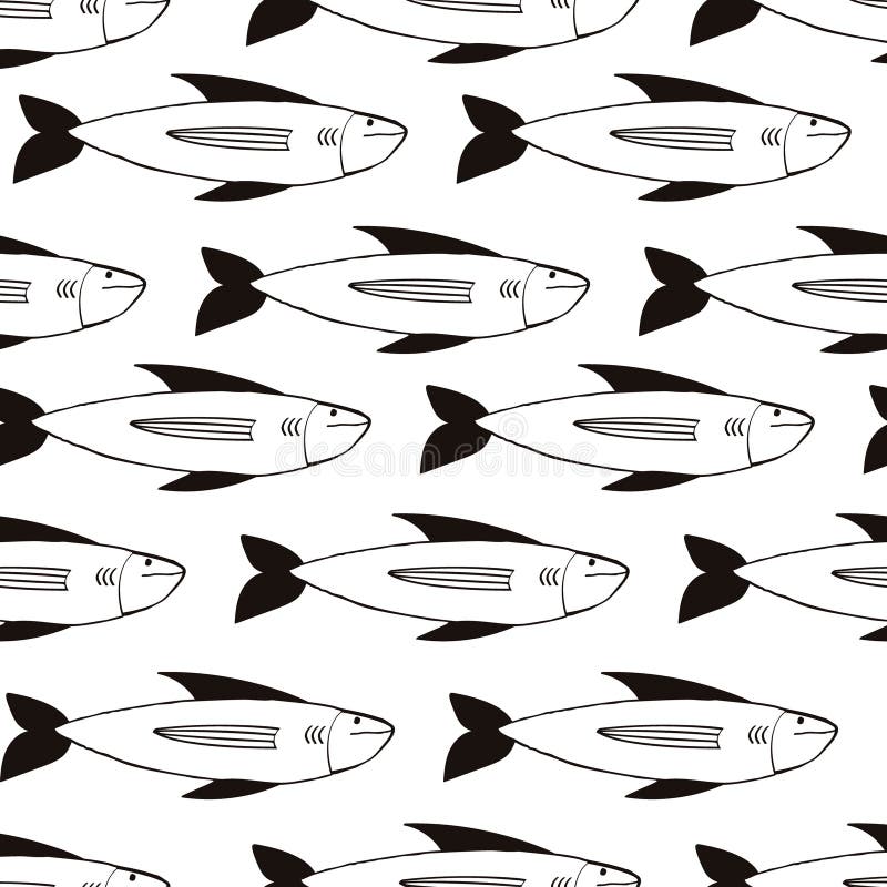 A Black and White Fish Pattern with Many Fish in it Stock Vector ...