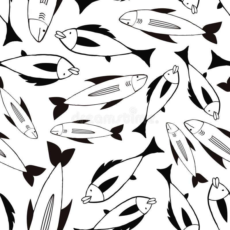 A Black and White Fish Pattern with Many Fish in it Stock Vector ...