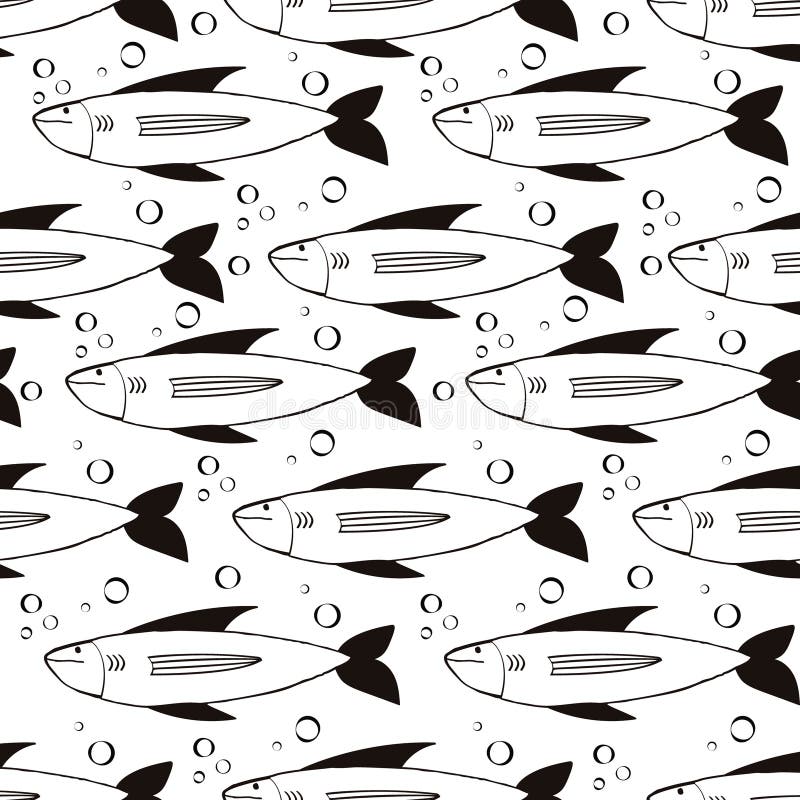 A Black and White Fish Pattern with Many Fish in it Stock Vector ...