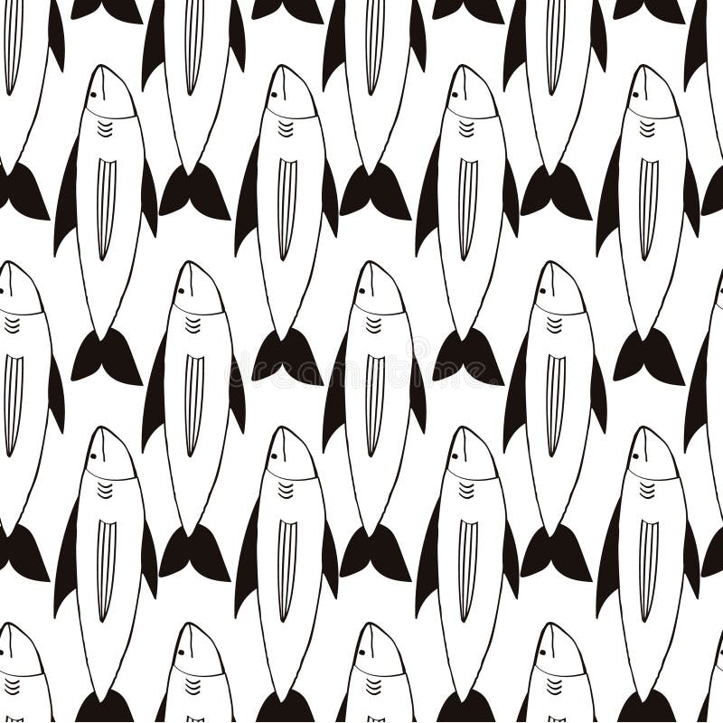 A Black and White Fish Pattern with Many Fish in it Stock Vector ...