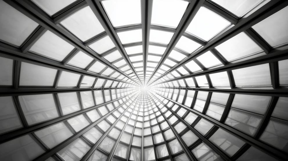 Monochrome Fisheye Perspective Revealing Architectural Glass Ceiling ...