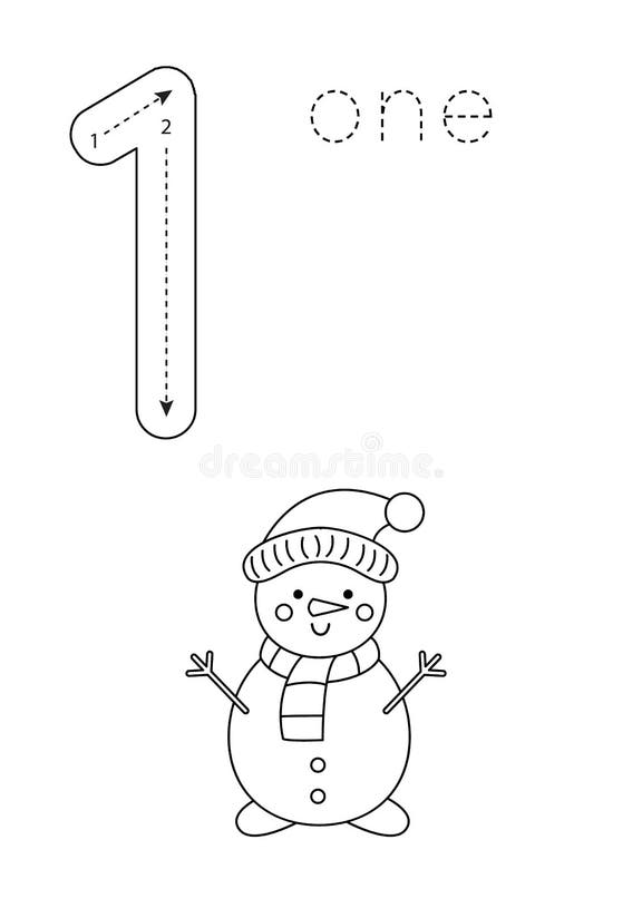 Flashcard Number One. Preschool Worksheet. Cute Snowman Stock ... Flashcard Number One. Preschool Worksheet. Cute Snowman Stock ...