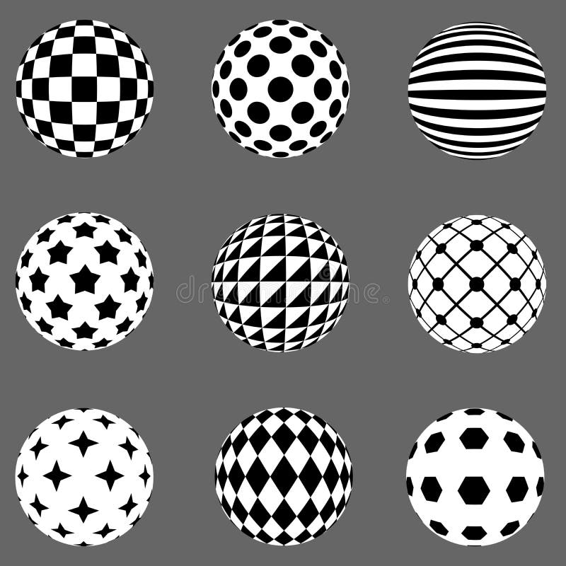 Black and White Flat Patterned Spheres Stock Vector - Illustration of ...