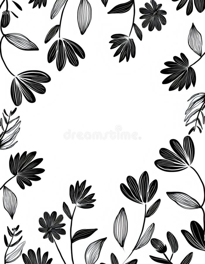 Black and White Floral Frame Creating Negative Space for Poster Stock ...
