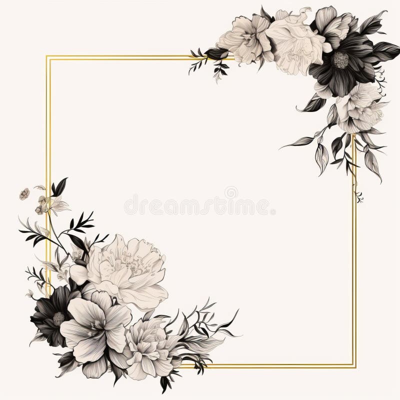 A Black and White Floral Frame with a Gold Frame Stock Illustration ...