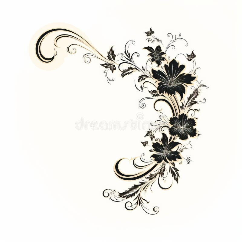 Delicate Floral Decorative Flourish Design on White Background Stock ...