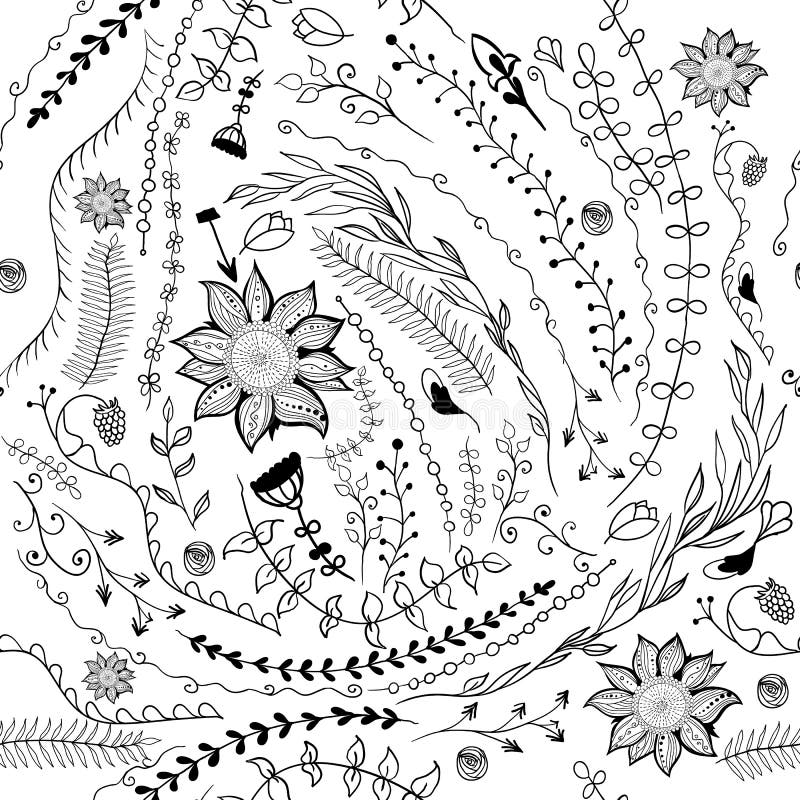 Black-white Floral Magic Seamless Pattern. Vector Illustration. Stock ...