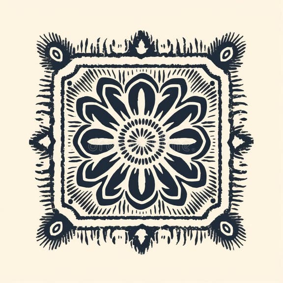 Ethnic Print Design: Chiaroscuro Woodcut Style Vector with Floral ...