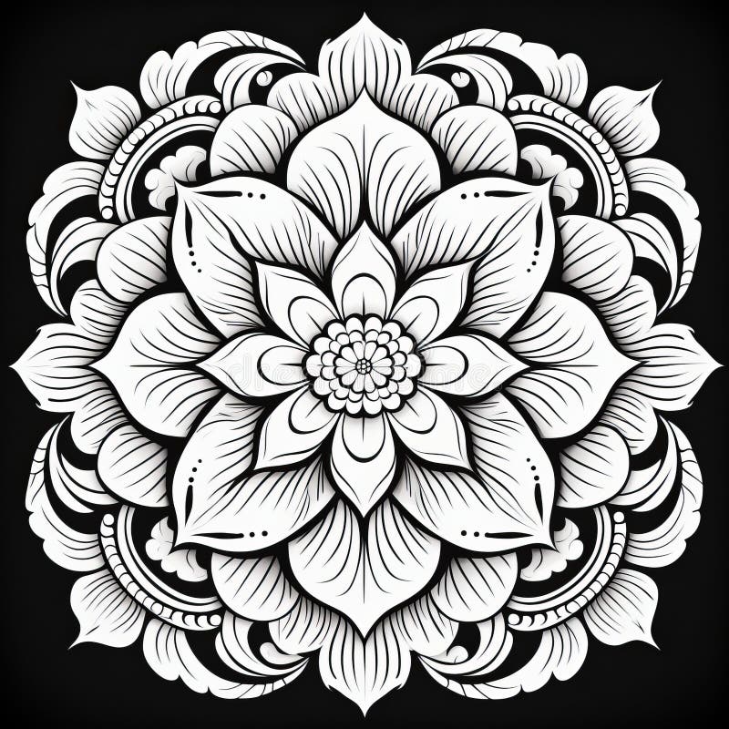 Intricate Balinese Mandala Flower Design: Black and White Coloring Page ... Intricate Balinese Mandala Flower Design: Black and White Coloring Page ...