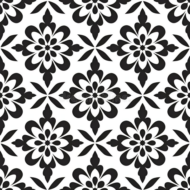 Black and White Floral Pattern Tile Stock Illustration - Illustration ...