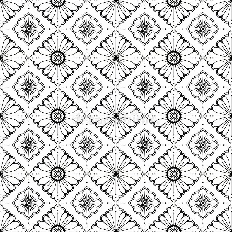 Black and White Floral Pattern Tile Design Stock Illustration ...