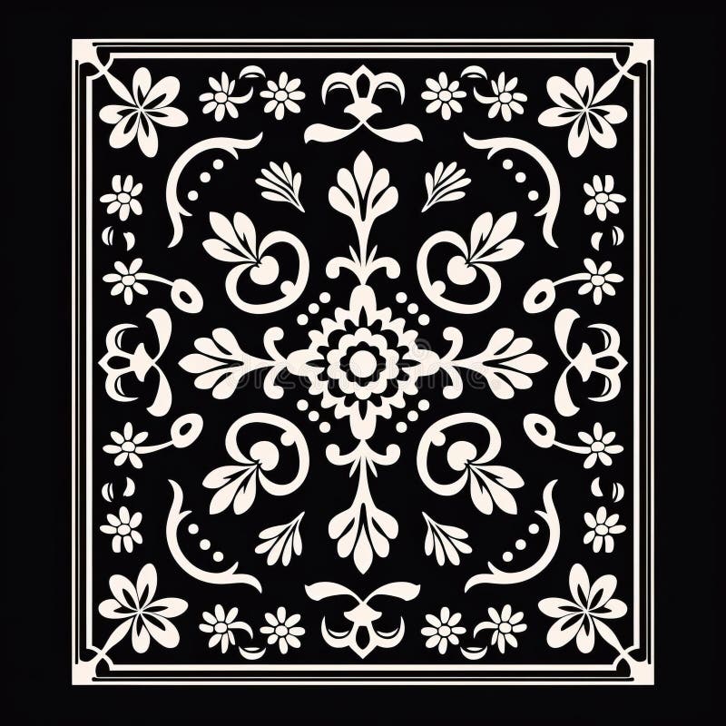 Black and White Floral Rug Vector Stencil - Vintage Aesthetics Stock ...