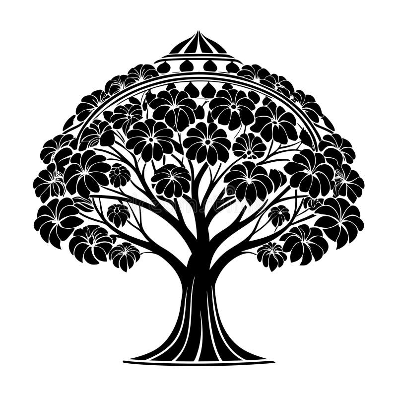 Black and White Floral Tree Silhouette, Floral Pattern Tree Design ...