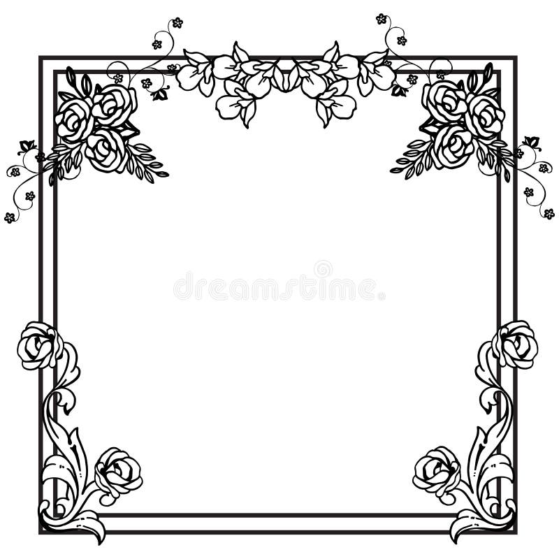 Black and White Flower Frame in Retro Style. Vector Stock Vector ...