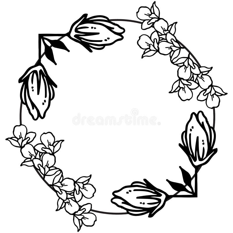 Black and White Flower Frame in Retro Style. Vector Stock Vector ...