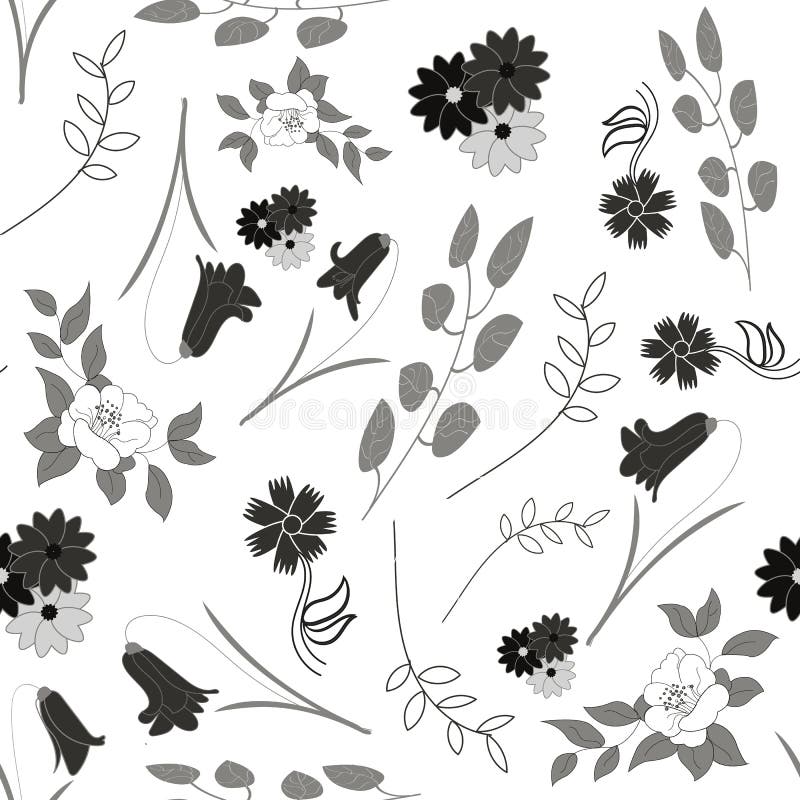 Black and White Flowers Vector Repeat Pattern Print Background Design ...