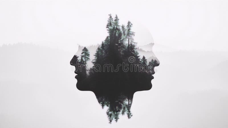 Black and White Foggy Forest in the Shape of Two Human Face Profiles ...