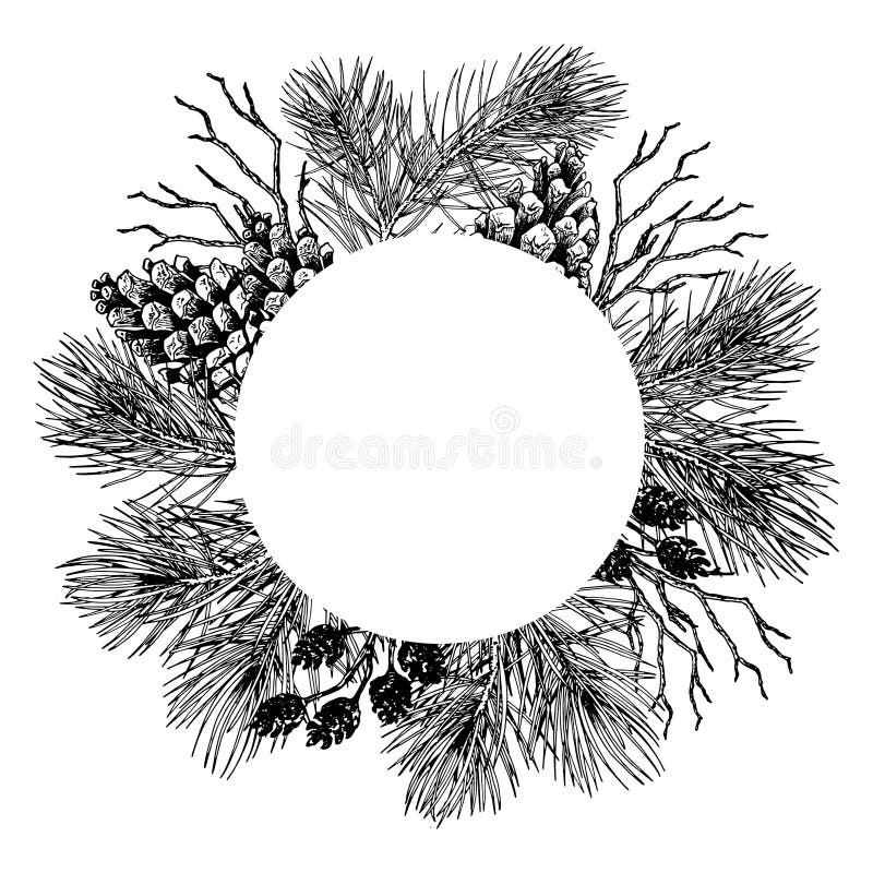 Black and White Forest Branches Round Frame. Stock Vector ...