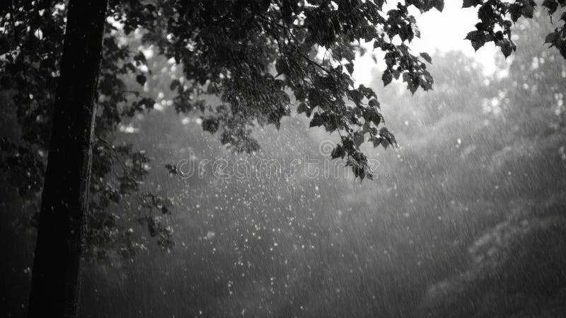 Black and White Forest Scene with Sunlight and Falling Particles Stock ...