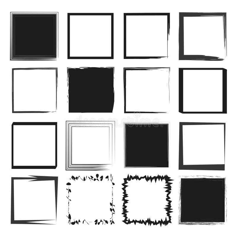 Black and White Frames. Grunge Border Variations. Decorative Square ...