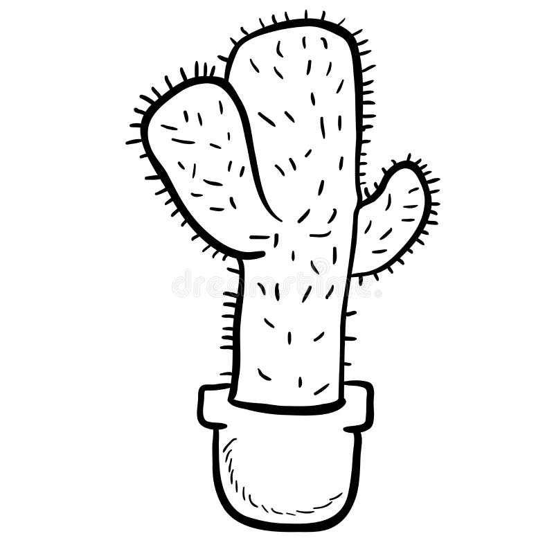Black and White Freehand Drawn Cartoon Cactus Stock Illustration ...