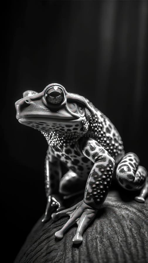 Black and White Frog on Dark Background in Full Focus. Stock ...