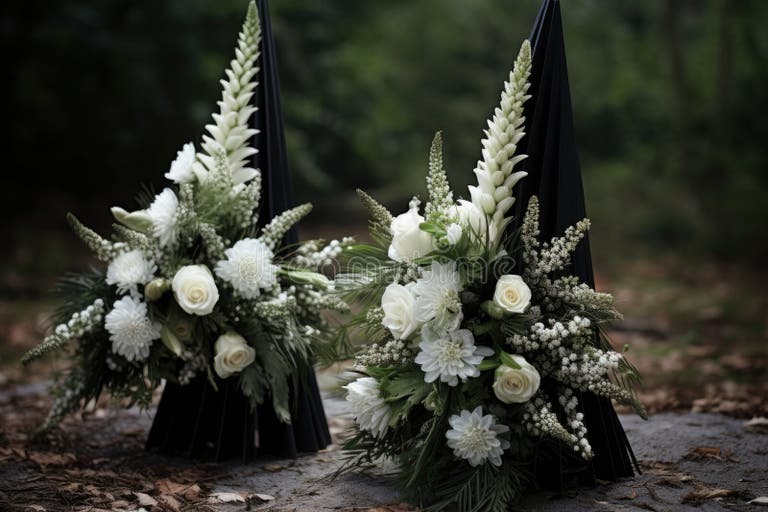 Black and White Funeral Cone Bouquets by a Grave Stock Image - Image of ...